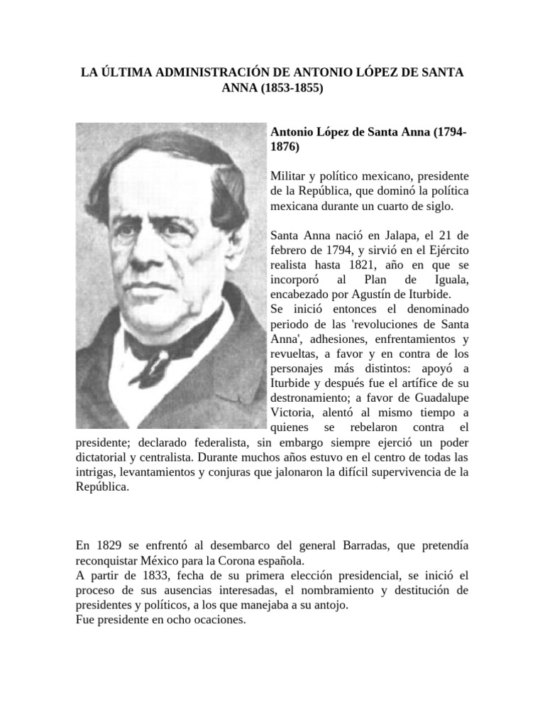 Último Gobierno de Santa Anna (1853-1855) | PDF | México