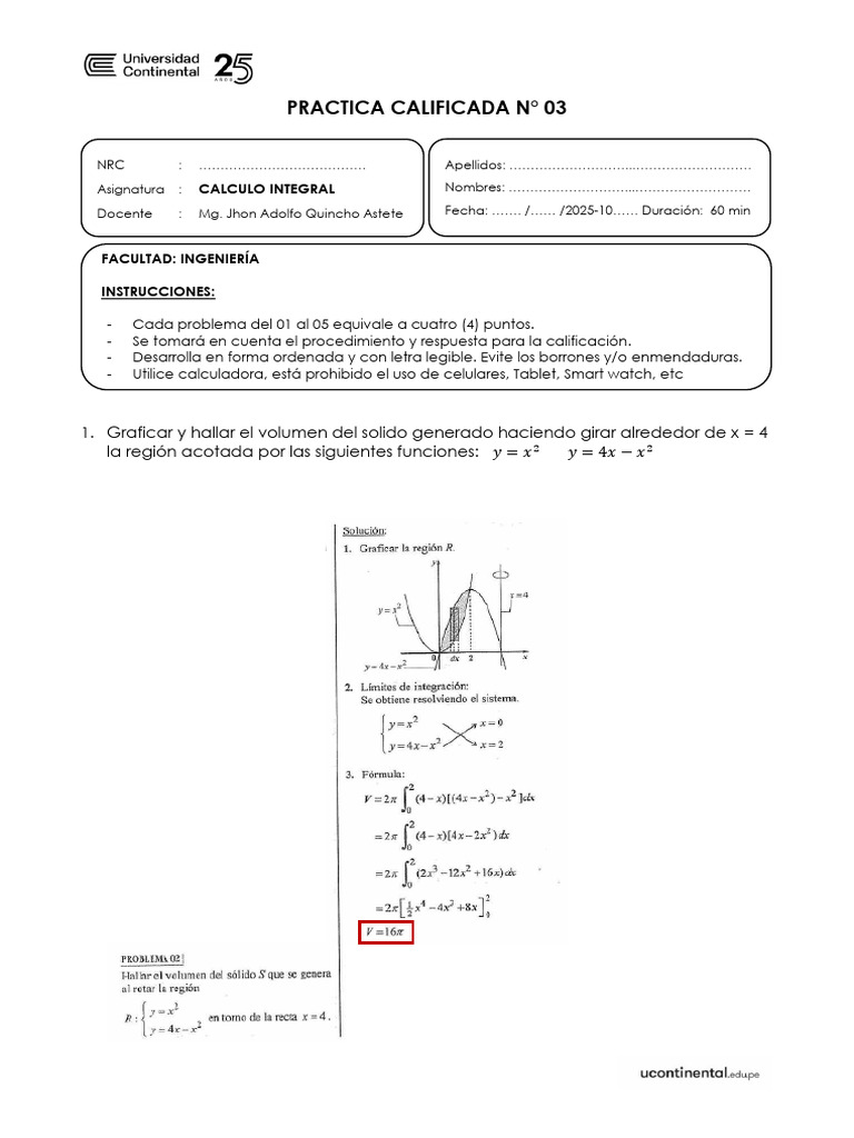 PC3 Prectica Califica 3 Calculo Integralpdf | PDF