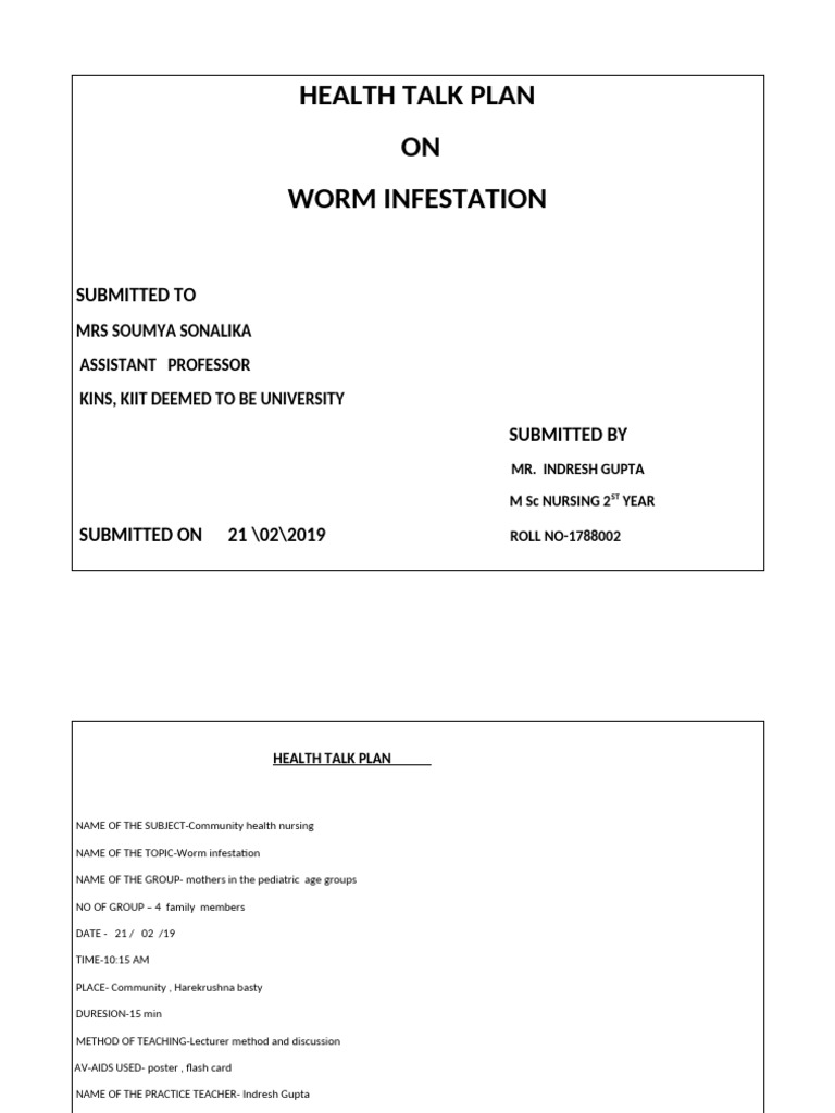 Health Talk On Worm Infestation Today | PDF | Sanitation | Clinical ...