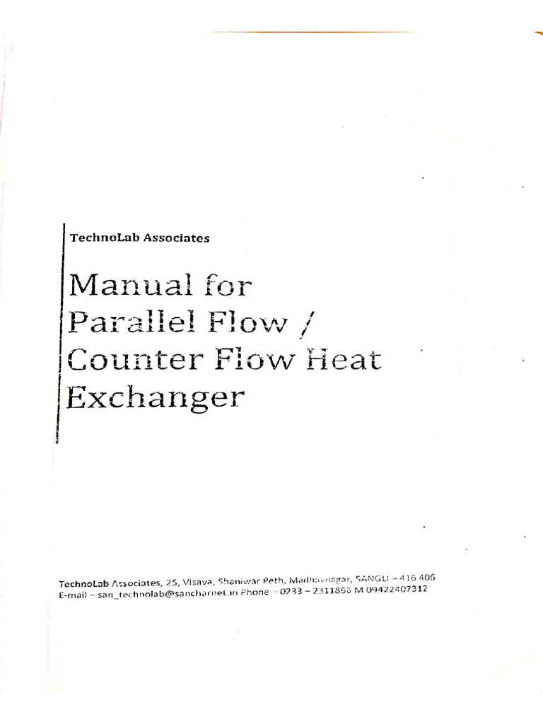 Manual For Parallel Flow-Counter Flow Heat Exchanger | PDF
