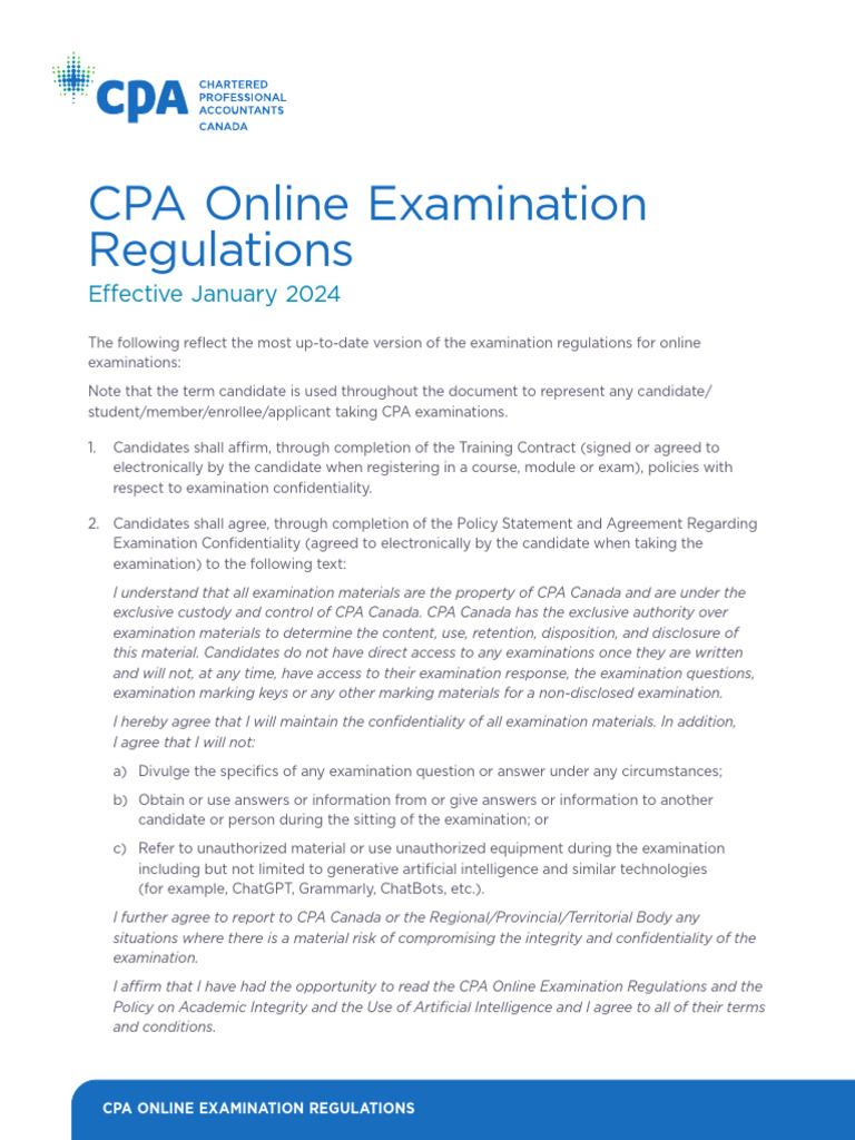 CPA Exam Online Regulations 2024 | PDF | Certified Public Accountant