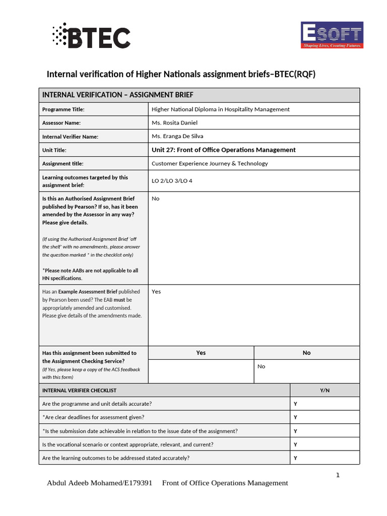 Higher Nationals Assignment Brief: Hospitality Management | PDF | Hotel ...