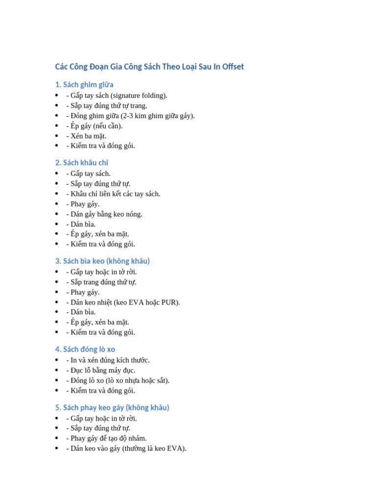 Cac Cong Doan Gia Cong Tung Loai Sach Sau in Offset | PDF