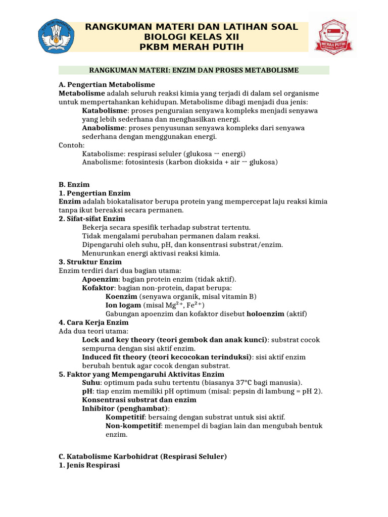 Rangkuman Materi Dan Latihan Soal Biologi Kelas Xii | PDF