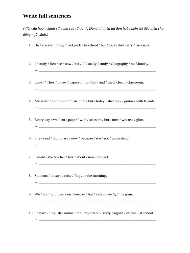Writing Complete Sentences Practice | PDF