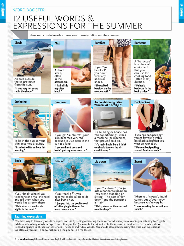 12 Useful Words & Expressions For The Summer | PDF