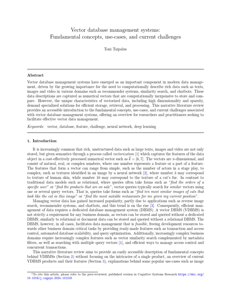 Vector database management systems | PDF | Databases | Database Index