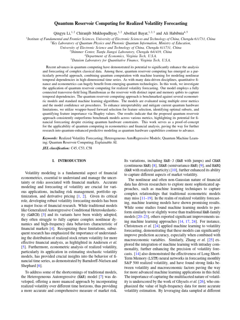 Quantum Reservoir Computing For Realized Volatility Forecasting | PDF ...