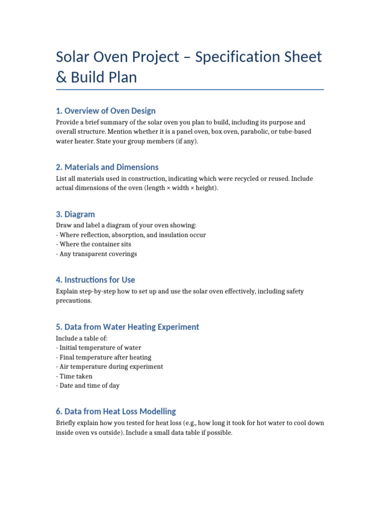 Solar Oven Build Plan and Specifications | PDF