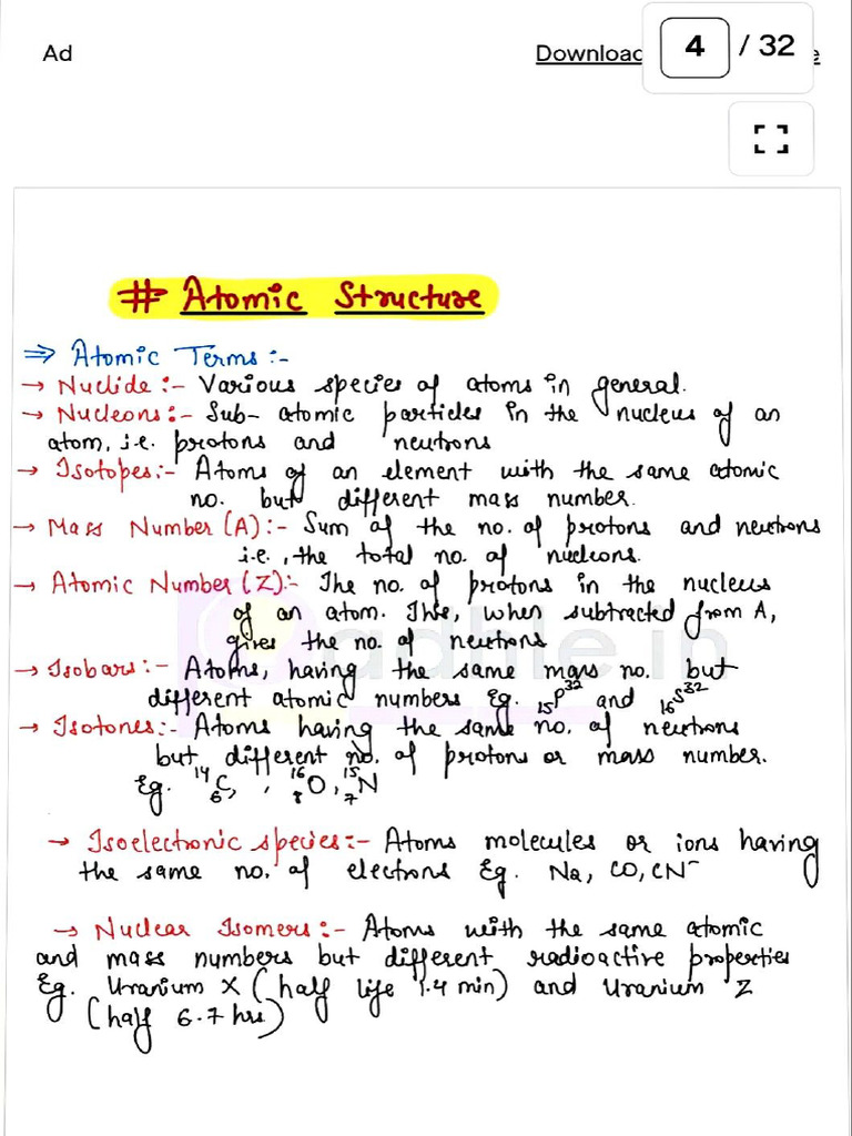 Class 11 Atomic Structure | PDF