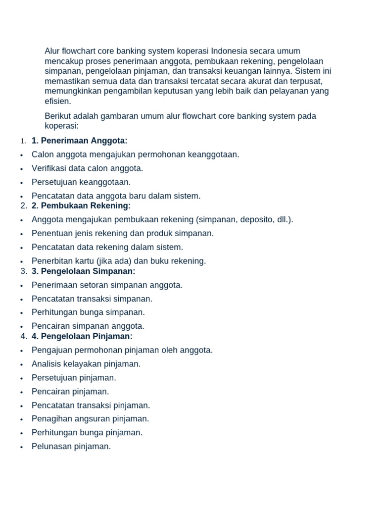Alur Flowchart Core Banking System Koperasi Indonesia | PDF