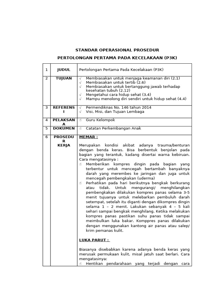 SOP P3K untuk PAUD | PDF