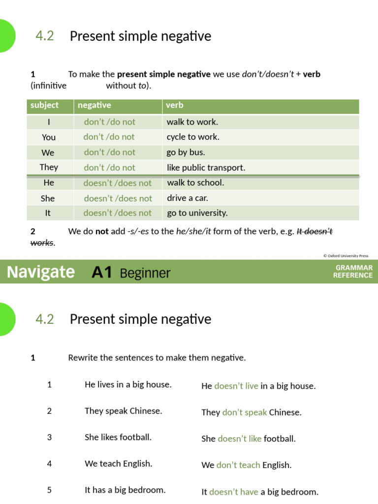 Present Simple Negative Form Guide | PDF