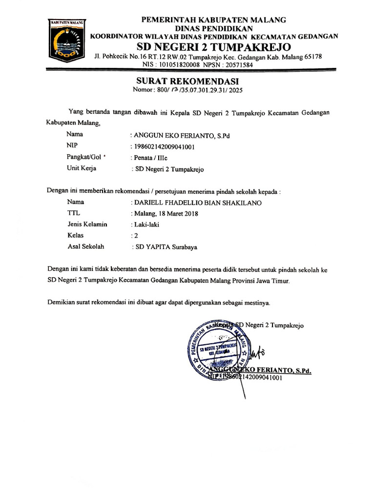Surat Rekom Dariell Dan Gabriel | PDF