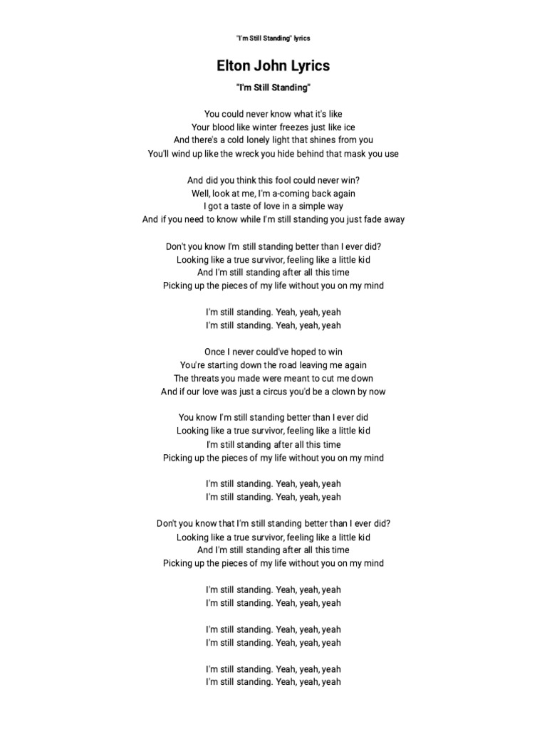 Elton John - I'm Still Standing Lyrics | PDF