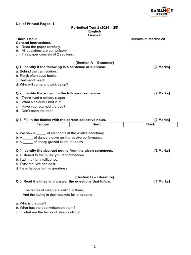 Periodical 1 - G6 - English | PDF | Linguistics | Grammar