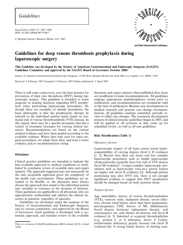DVT Prophylaxis Guidelines for Surgery | PDF | Clinical Medicine | Blood