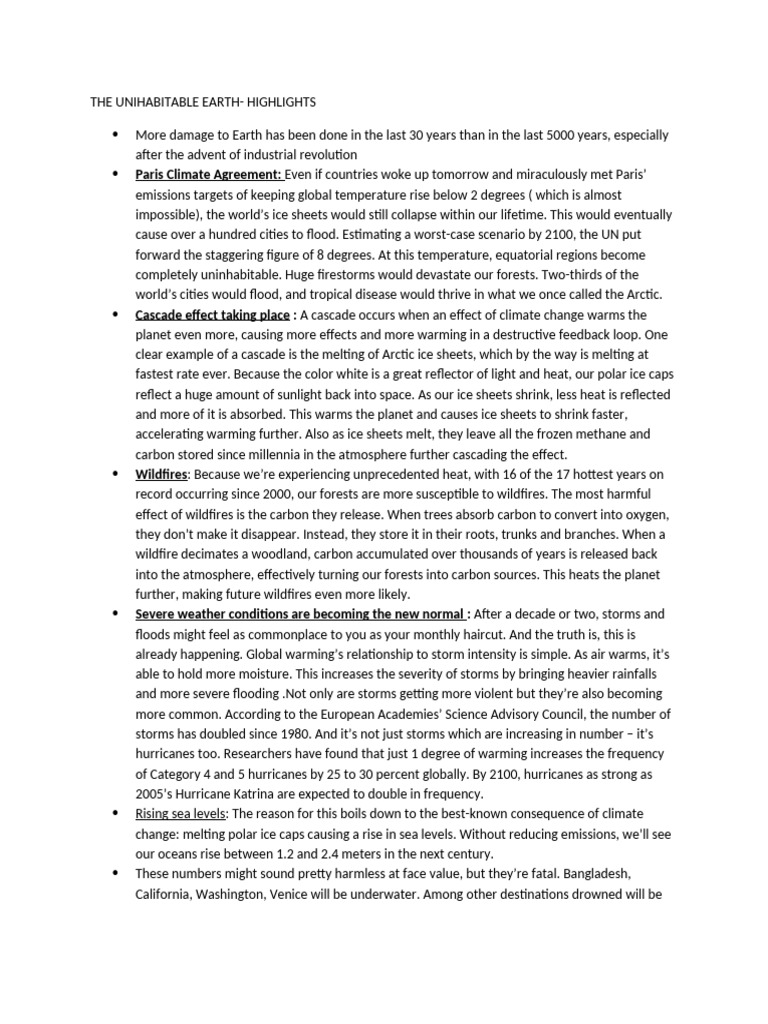 The Unihabitable Earth - Highlights | PDF | Climate Change | Ice