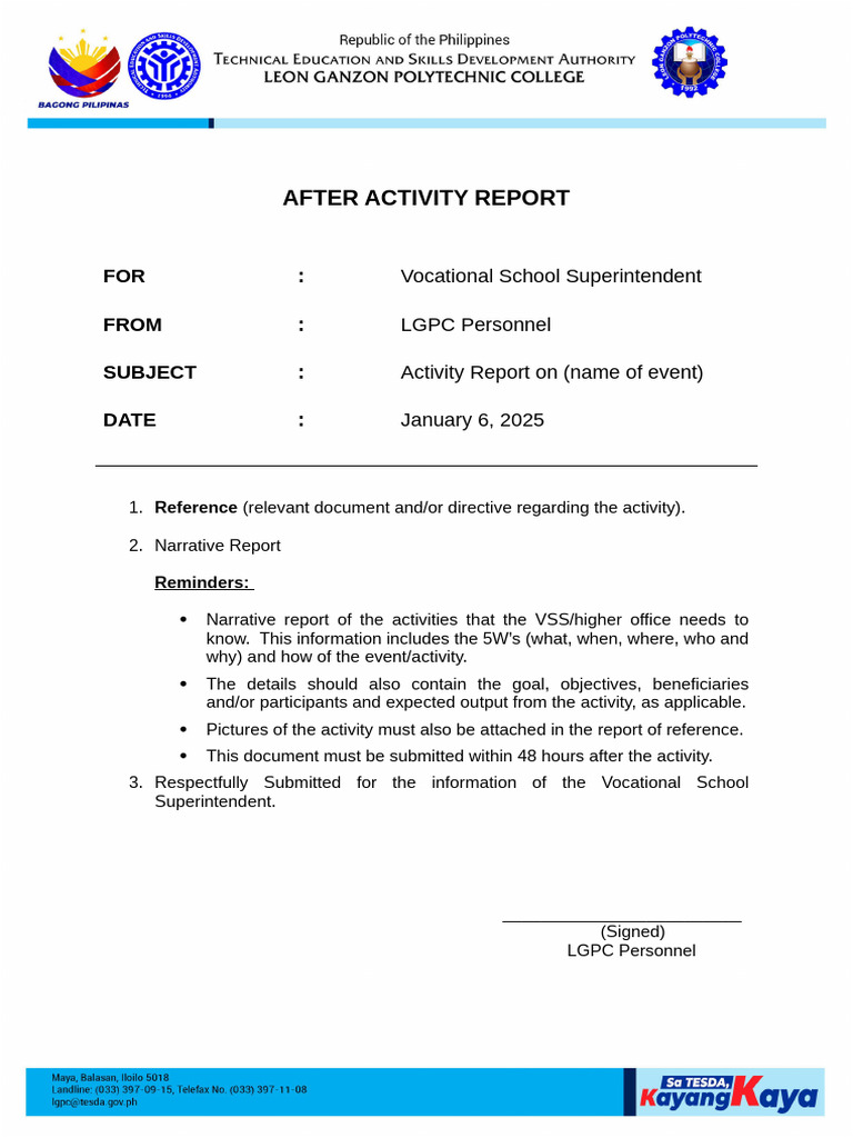 After Activity Report Template | PDF