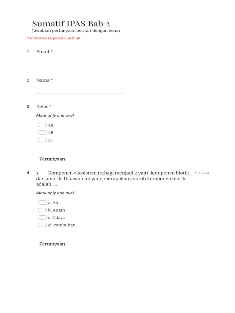 Sumatif IPAS Bab 2 - Google Forms | PDF