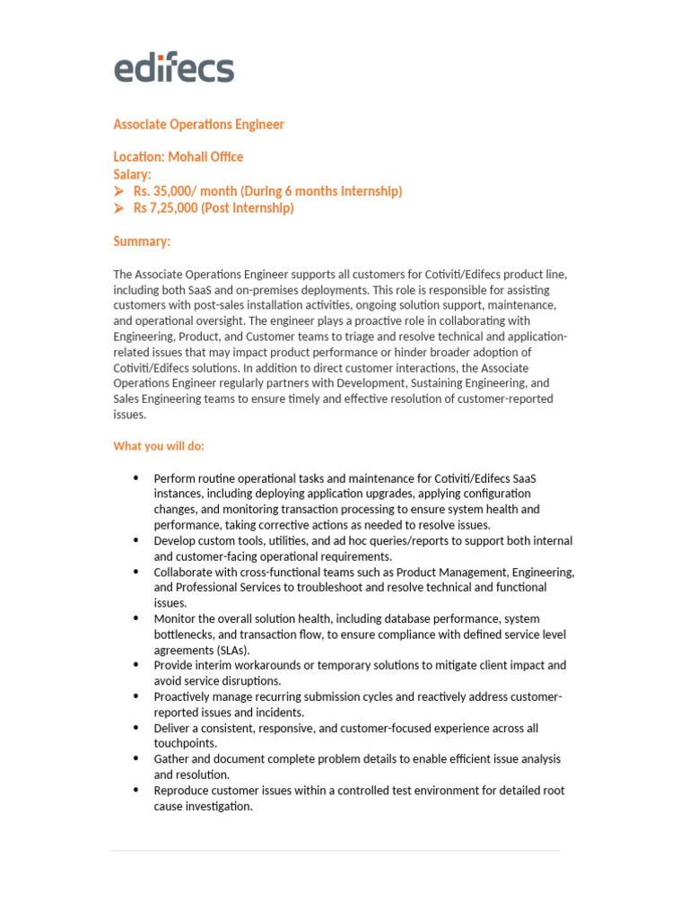 Associate Operations Engineer | PDF | Intelligence | Databases