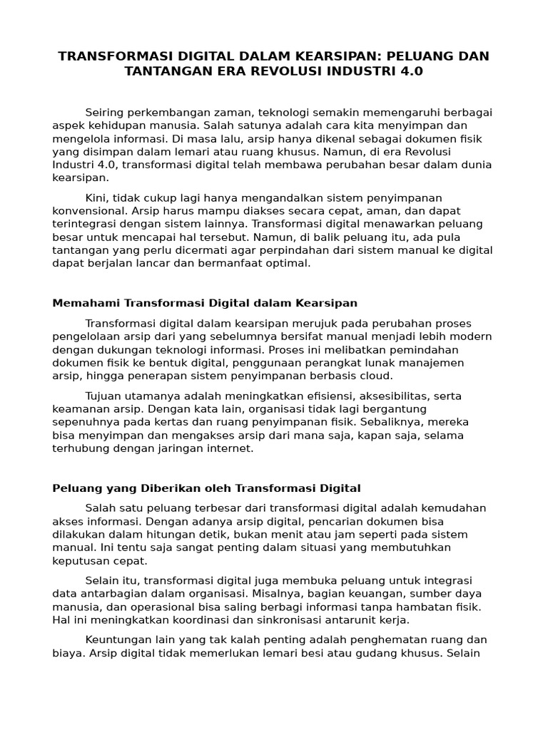 Transformasi Digital Kearsipan 4.0 | PDF