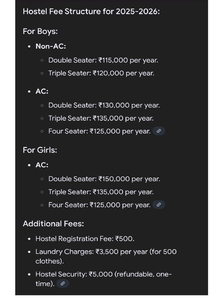 HostelFee Structure 2025-26 ABESEC | PDF