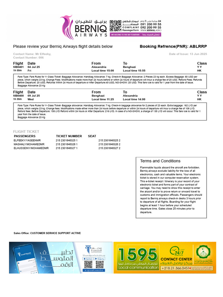 Your Berniq Airways Booking Reference ABLRRP | PDF | Aviation | Transport