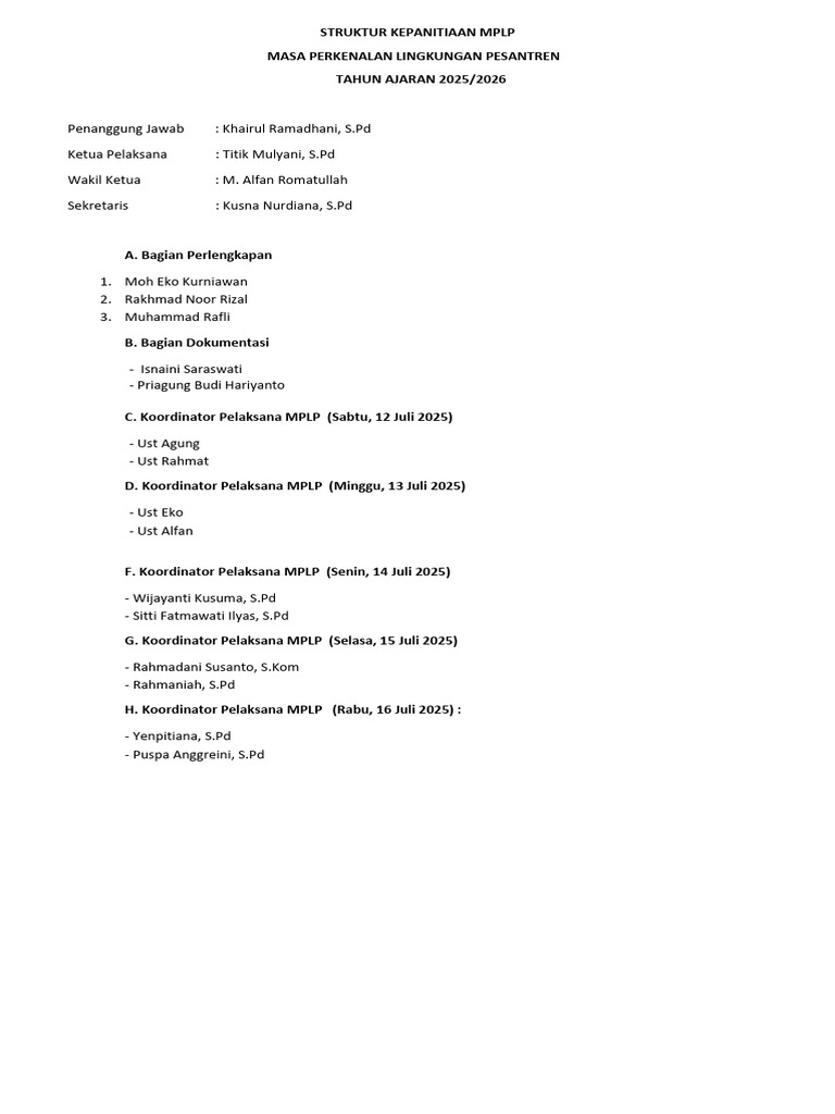 Struktur dan Jadwal MPLP 2025/2026 | PDF