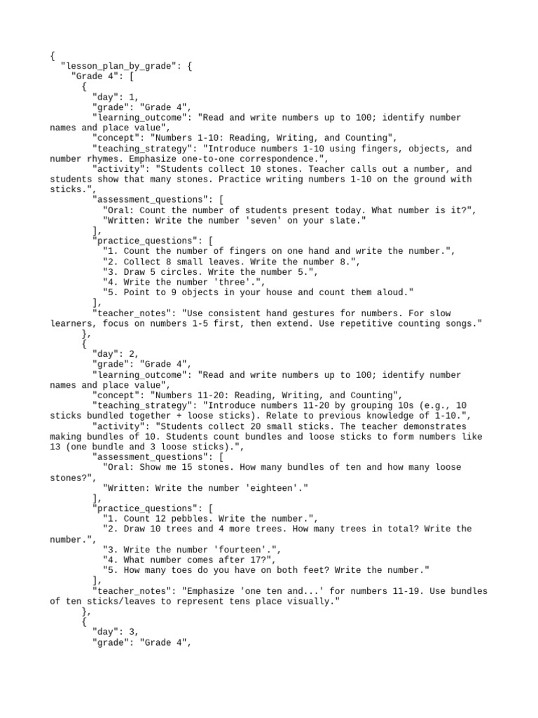 FLN 60 Day Math Lesson Plan | PDF | Multiplication | Subtraction