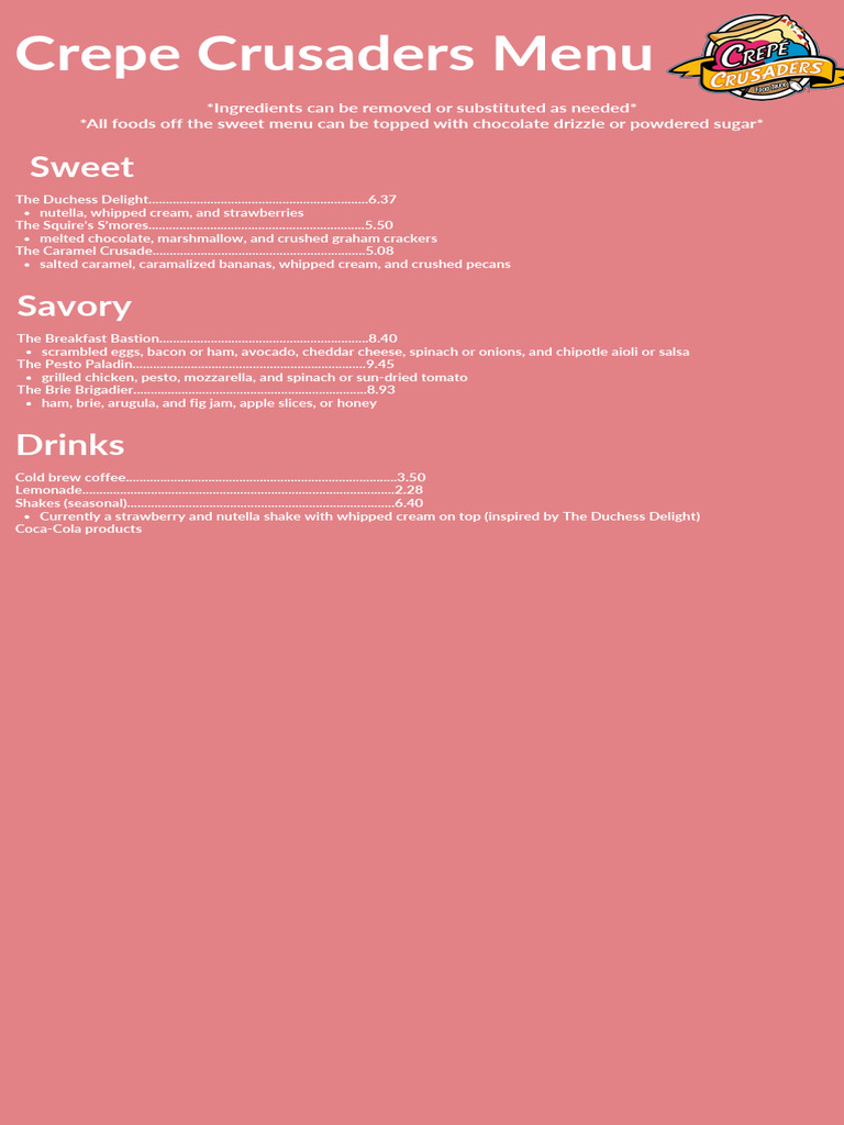 Crepe Crusaders Menu-2 | PDF