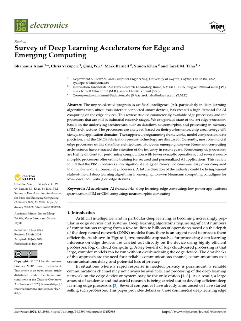 Survey of Deep Learning Accelerators | PDF | Deep Learning | System On A Chip