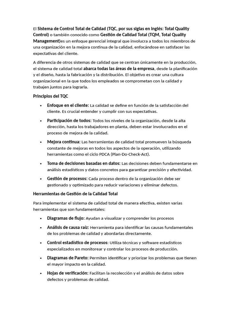 El Sistema de Control Total de Calidad | PDF | Calidad (comercial ...