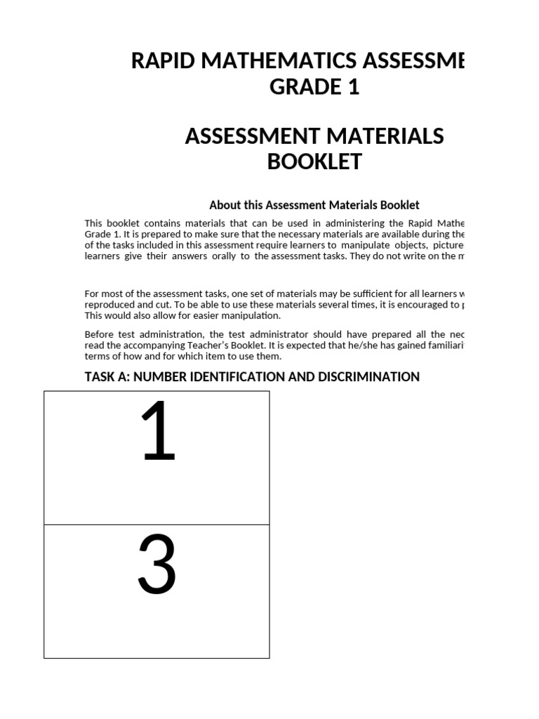 Grade 1 Rapid Math Assessment Materials | PDF