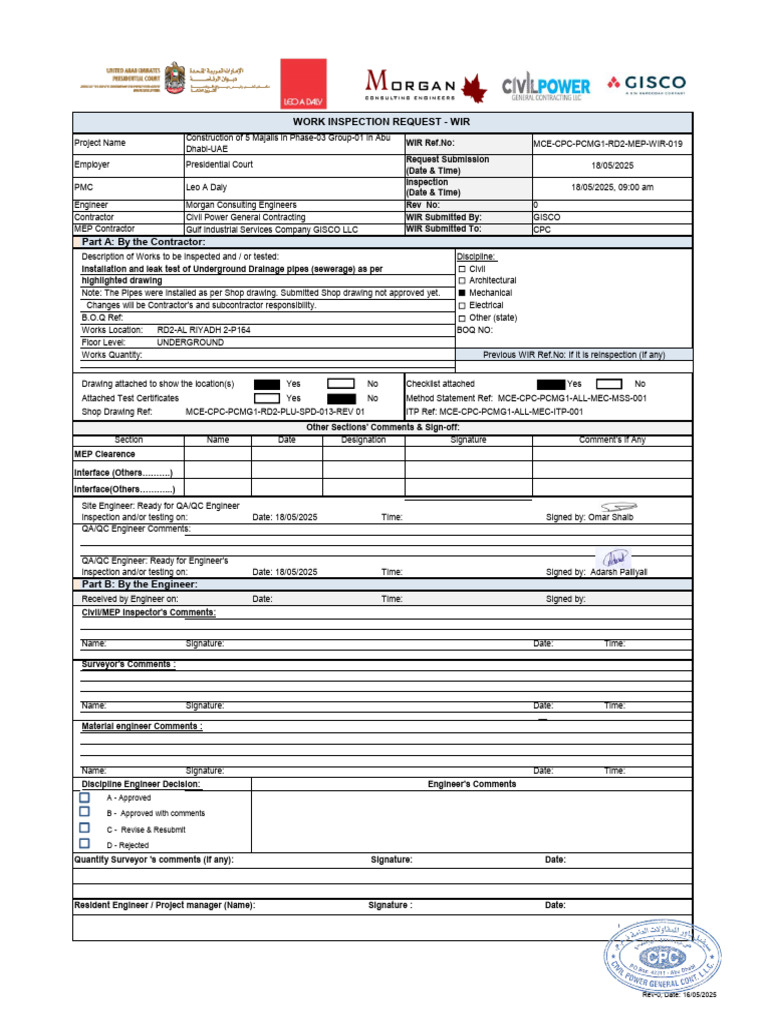 Mce CPC Pcmg1 Rd2 Mep Wir 019 Rev. 00 | PDF | Civil Engineering | Building Technology
