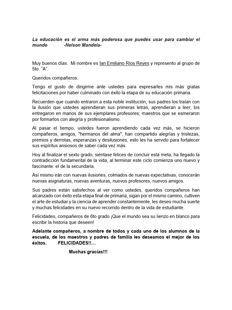 Despedida de Alumno de Quinto Grado A Sextos | PDF