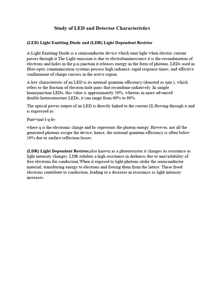 Study of LED and Detector Characteristics | PDF