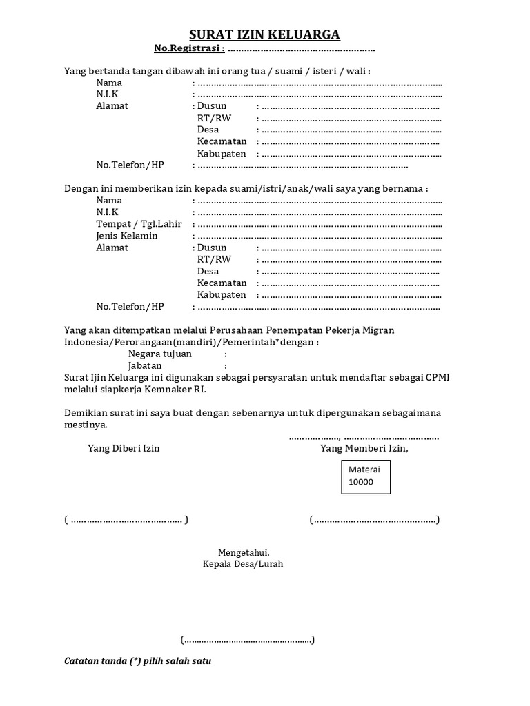 Surat Izin Keluarga | PDF