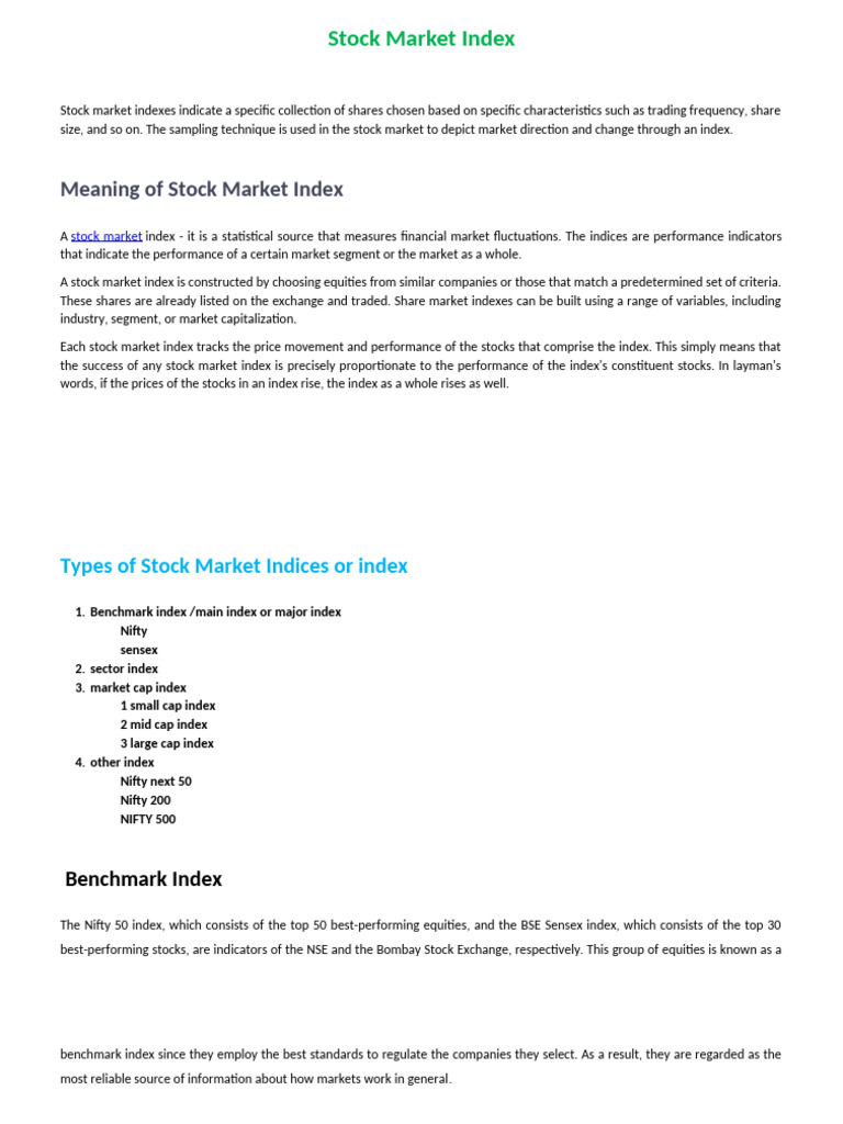 Stock Market Index Types | PDF | Investing | Stock Market
