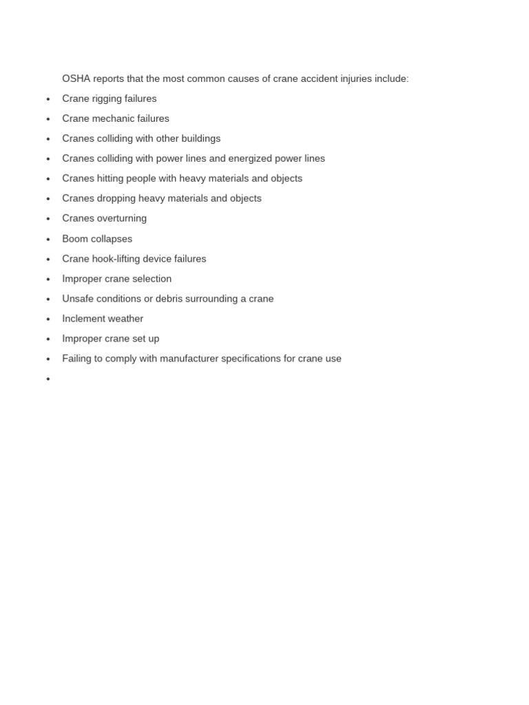 OSHA Reports That The Most Common Causes of Crane Accident Injuries ...