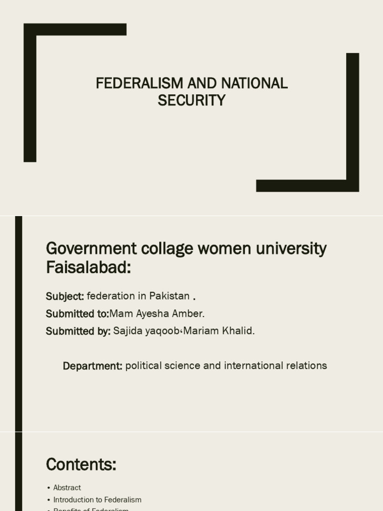 Federation in Pakistan Presentation | PDF | National Security | United ...
