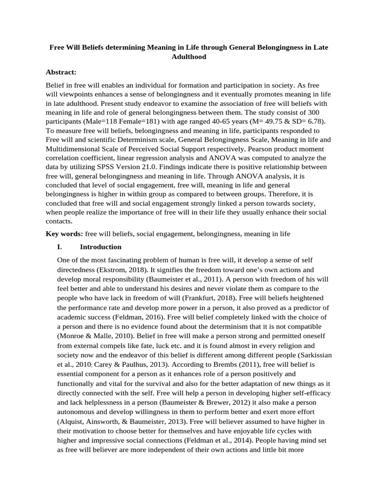 Free Will's Impact on Meaning in Life | PDF | Free Will | Likert Scale