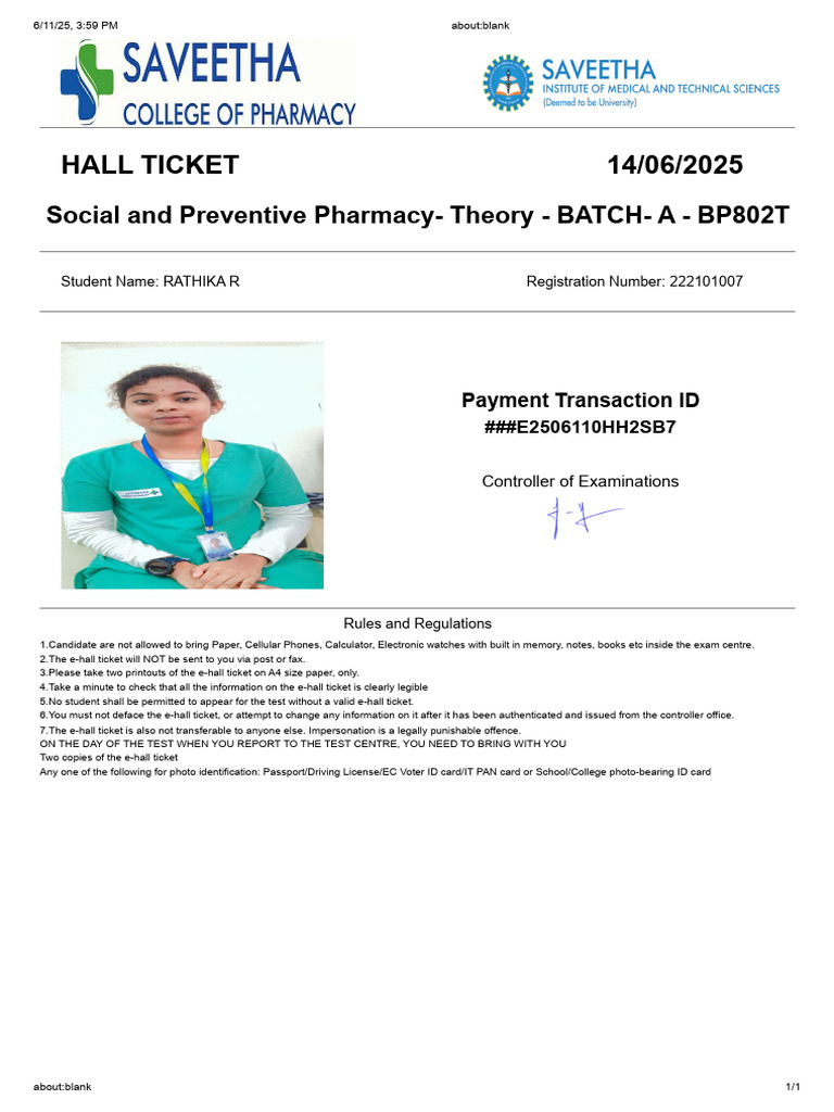 E-Hall Ticket Instructions for Exam | PDF