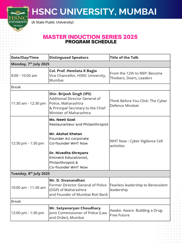 HSNC University Master Induction 2025 | PDF