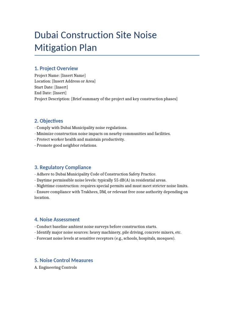 Dubai Construction Noise Mitigation Plan | PDF | Noise | Sound