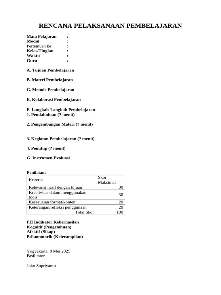 Template RPP Pembelajaran Efektif | PDF