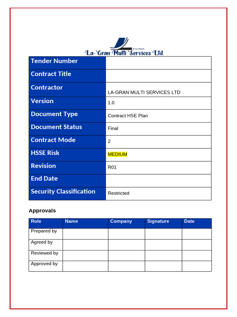 La-Gran Multi Services LTD - Hse Plan | PDF | Quality Assurance ...