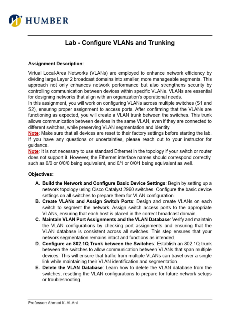Lab - Configure VLANs and Trunking | PDF | Computer Network | Networks