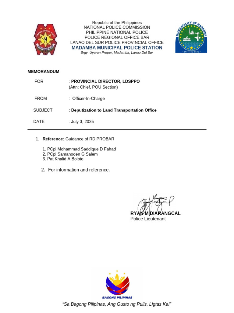 s3 Deputization To Land Transportation Office | PDF
