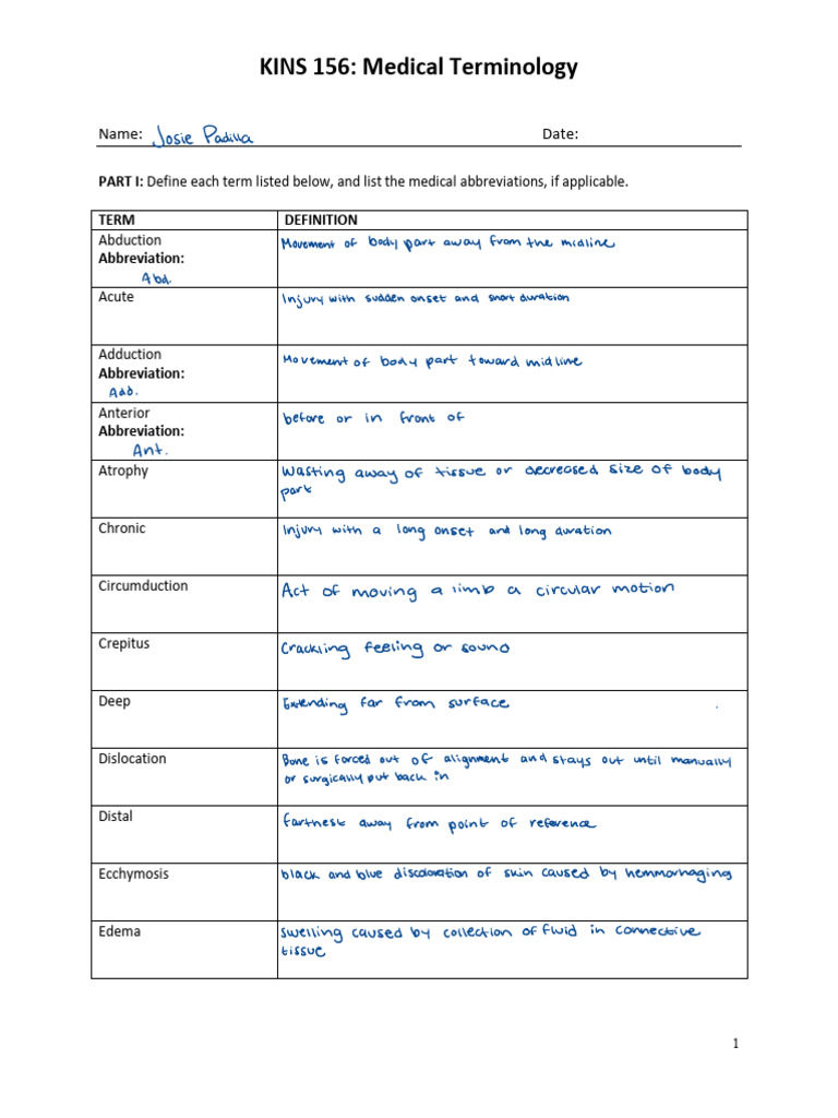 Padilla, JMedical Terminology Assignment | PDF | Anatomical Terms Of Motion | Musculoskeletal System